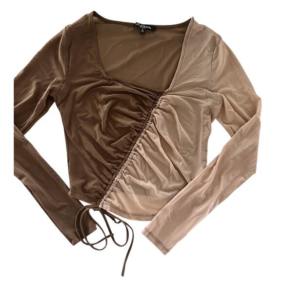 Mixed Threads | Tops | Y2k Brown Mesh Sexy Ruched Front Top Shirt Long ...